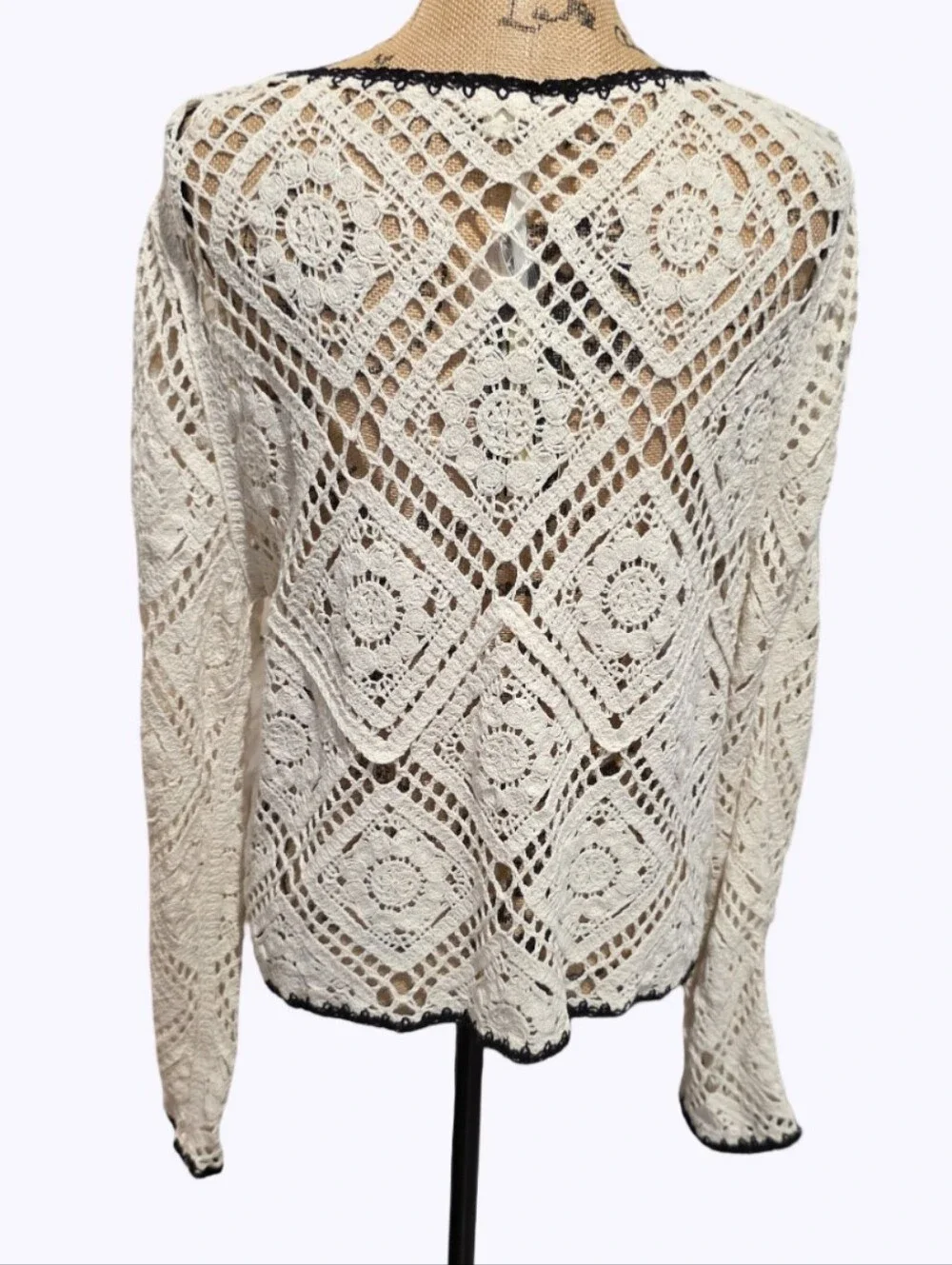 Ultra Pink | Sweaters | Ultra Pink Cream Crochet Buttonup Cardigan With ...